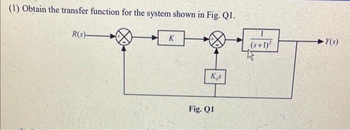 Solved (1) Obtain the transfer function for the system shown | Chegg.com