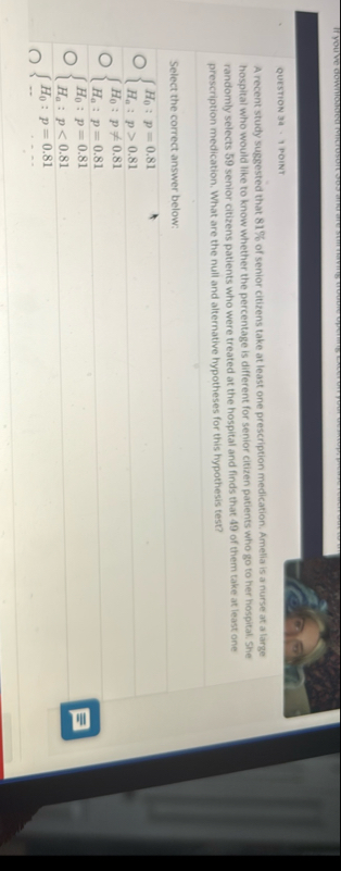 Solved QUESTION 34 - 1 ﻿POINTA recent study suggested that | Chegg.com