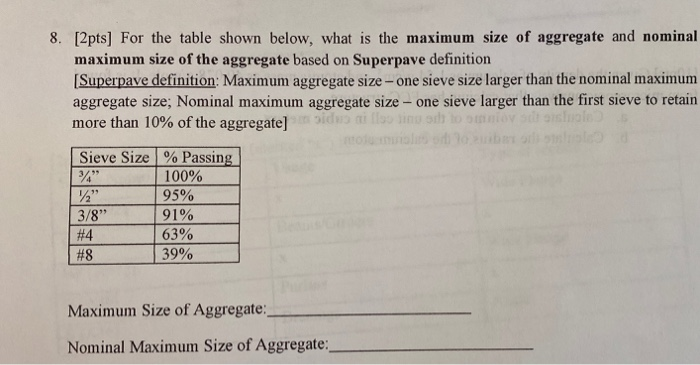 Solved 8. [2pts] For the table shown below, what is the | Chegg.com