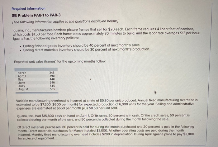 Solved Required information SB Problem PA8-1 to PA8-3 [The | Chegg.com