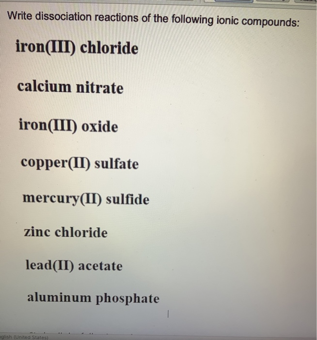 Solved Write dissociation reactions of the following ionic | Chegg.com