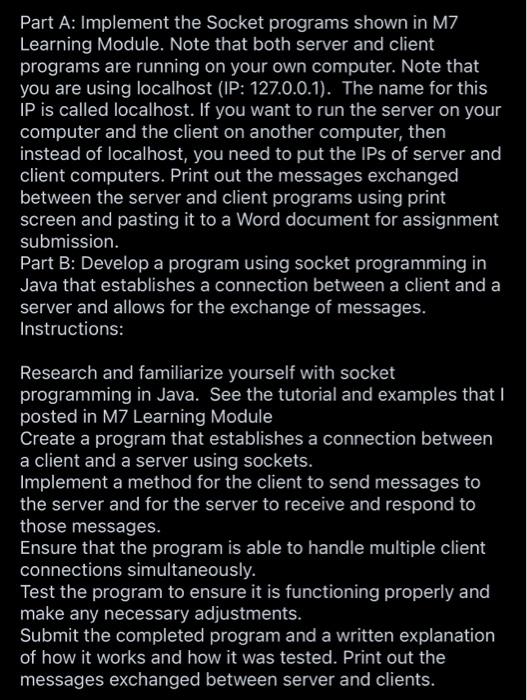 Solved Part A Implement The Socket Programs Shown In M7 
