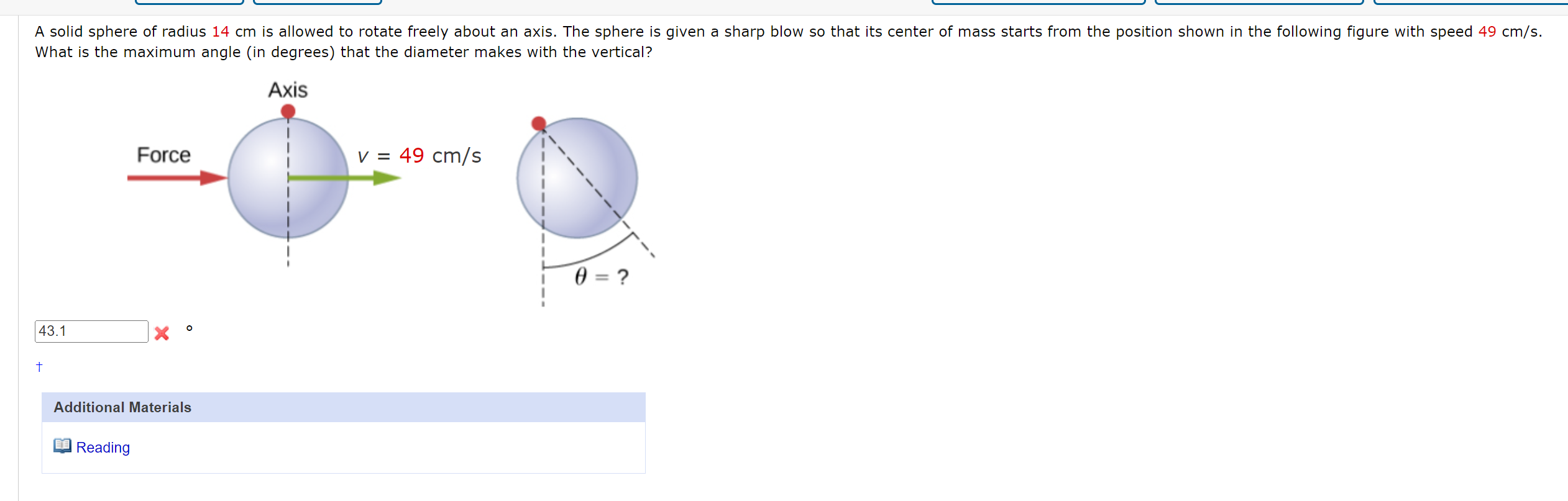 Solved A solid sphere of radius 14cm ﻿is allowed to rotate | Chegg.com