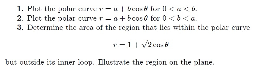 Solved Plot the polar curve r=a+bcosθ ﻿for | Chegg.com