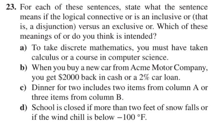 Solved 23. For each of these sentences, state what the | Chegg.com
