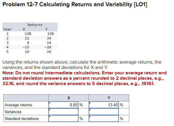 Solved Problem 12-7 ﻿Calculating Returns and Variability | Chegg.com