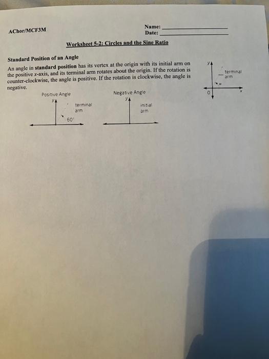 Standard Position of an Angle An angle in standard | Chegg.com
