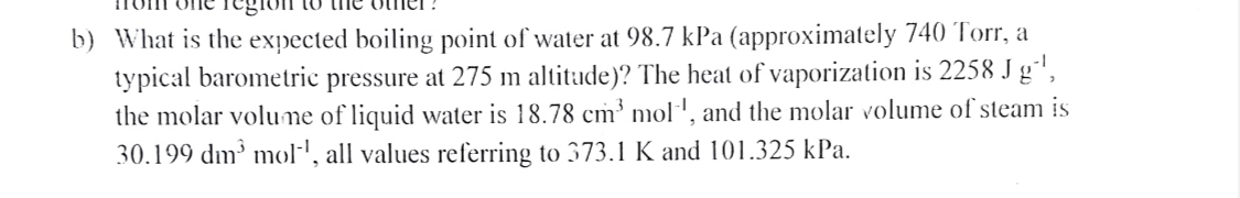 Solved b) ﻿What is the expected boiling point of water at | Chegg.com