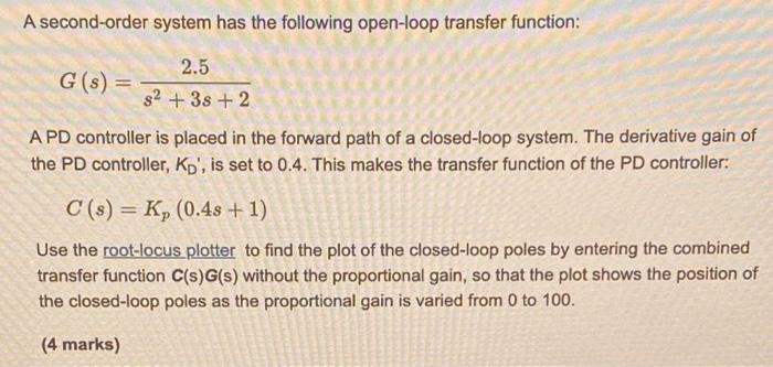 Solved A second-order system has the following open-loop | Chegg.com