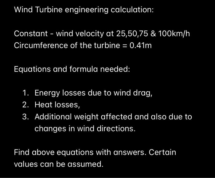 Solved Wind Turbine engineering calculation: Constant - wind | Chegg.com