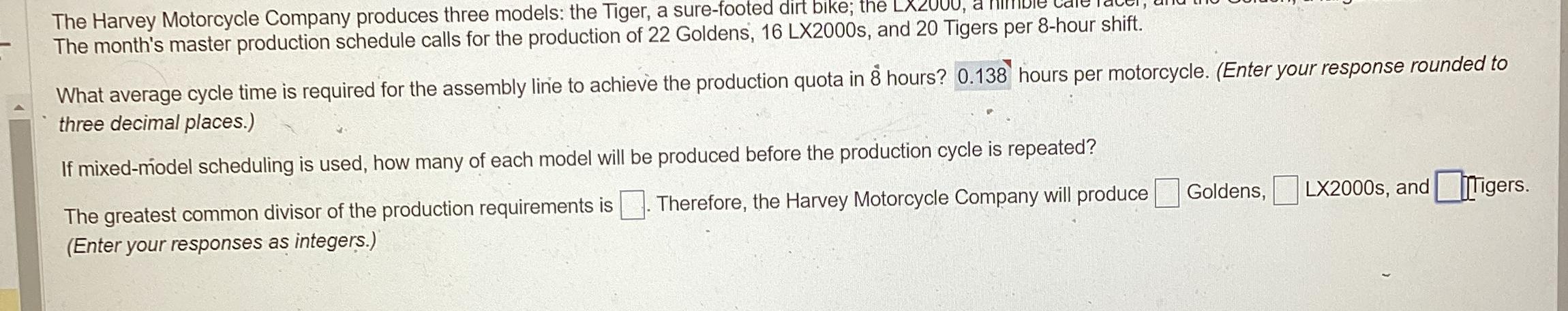 Solved The Harvey Motorcycle Company produces three models: | Chegg.com