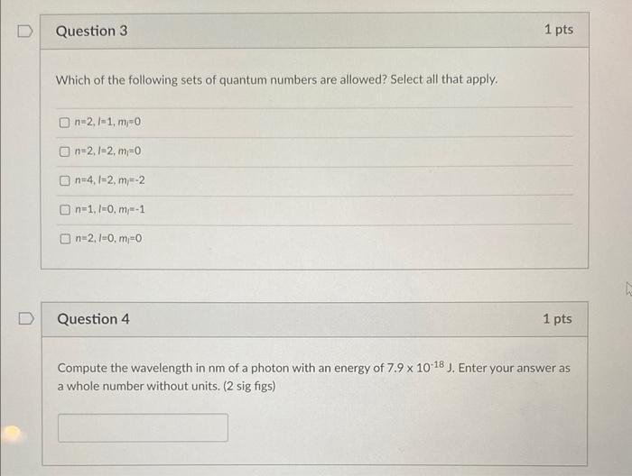 Solved Which of the following sets of quantum numbers are | Chegg.com