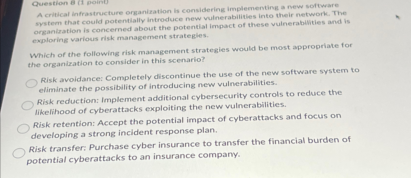 Solved Question 8 (1 ﻿point)A critical infrastructure | Chegg.com