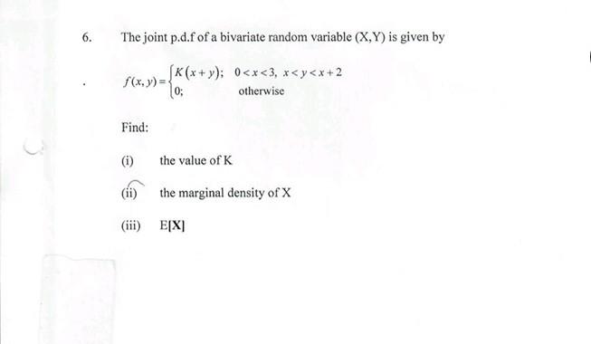 Solved The joint p.d.f of a bivariate random variable (X,Y) | Chegg.com
