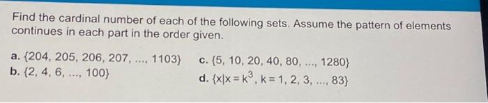 Solved Find the cardinal number of each of the following | Chegg.com
