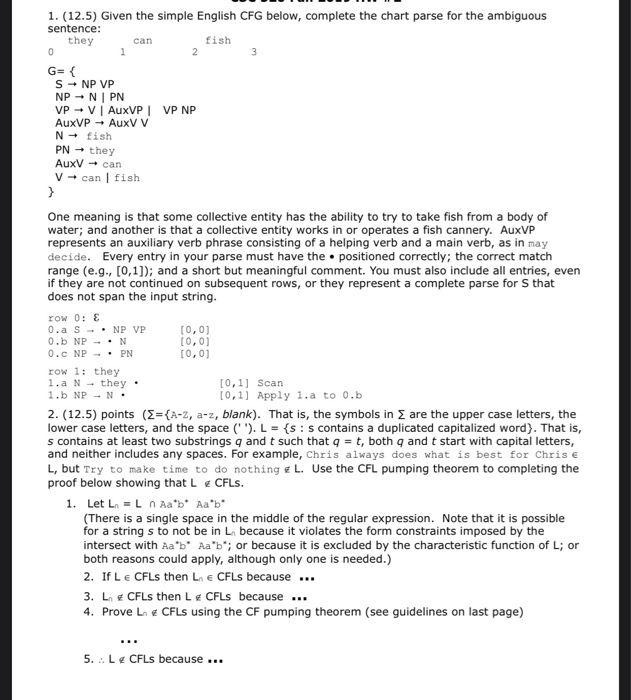 1. (12.5) Given the simple English CFG below, | Chegg.com