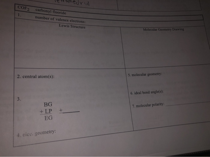 Solved COF2 1. carbonyl fluoride number of valence | Chegg.com