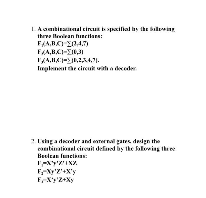 Solved 1 A Combinational Circuit Is Specified By The