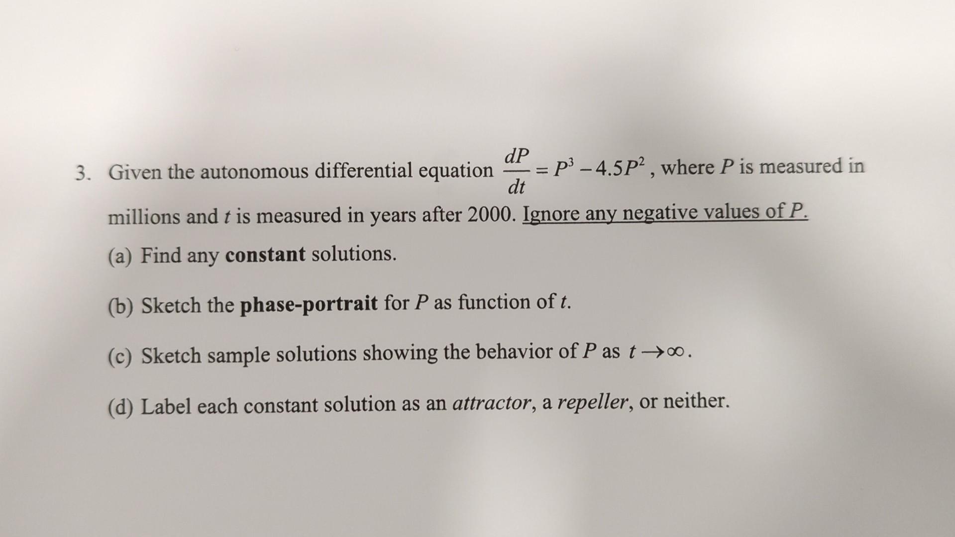 Solved 3. Given the autonomous differential equation | Chegg.com