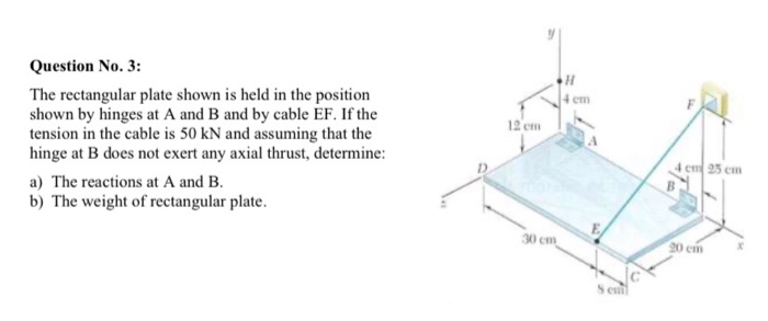 Solved 12 Question No. 3: The rectangular plate shown is | Chegg.com