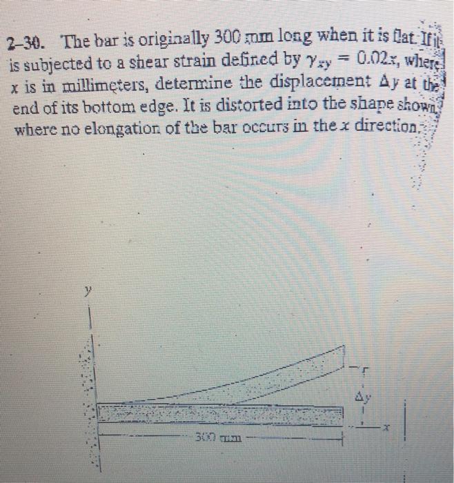 Solved 2-30. The bar is originally 300 mm long when it is | Chegg.com
