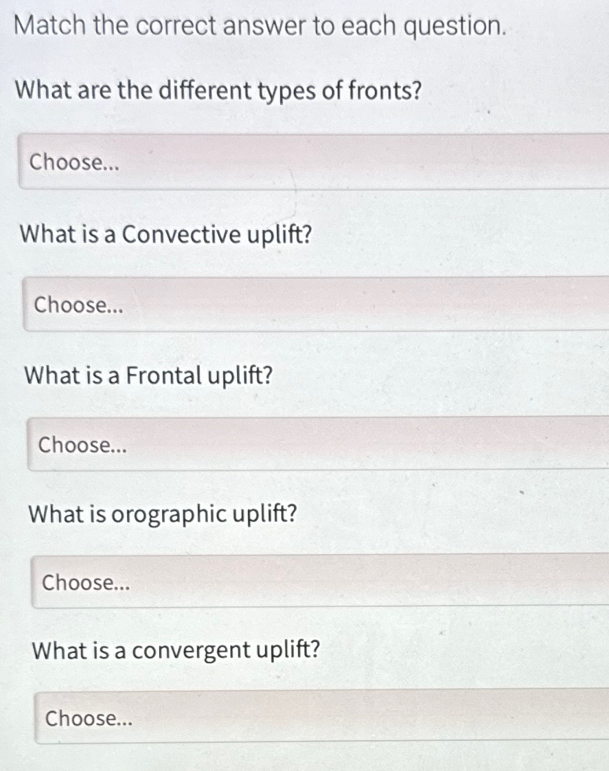 Solved Match the correct answer to each question.What are | Chegg.com