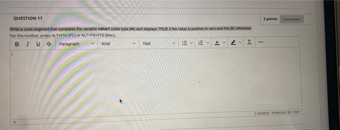 Solved Write a code segment that compares the variable 1 | Chegg.com