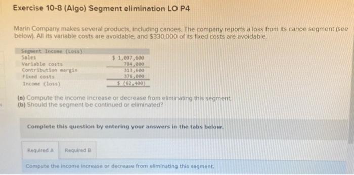 Solved Exercise 10−8 (Algo) Segment elimination LO P4 Marin | Chegg.com