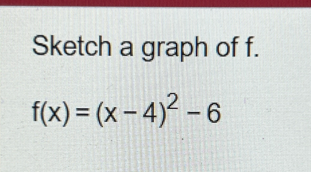 Solved Sketch a graph of f.f(x)=(x-4)2-6 | Chegg.com