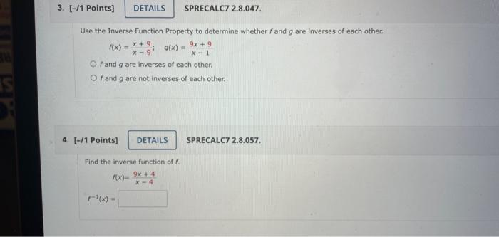 Solved Use the Inverse Function Property to determine | Chegg.com