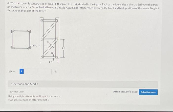 Solved A 32-ft-tall tower is constructed of equal 1-ft | Chegg.com