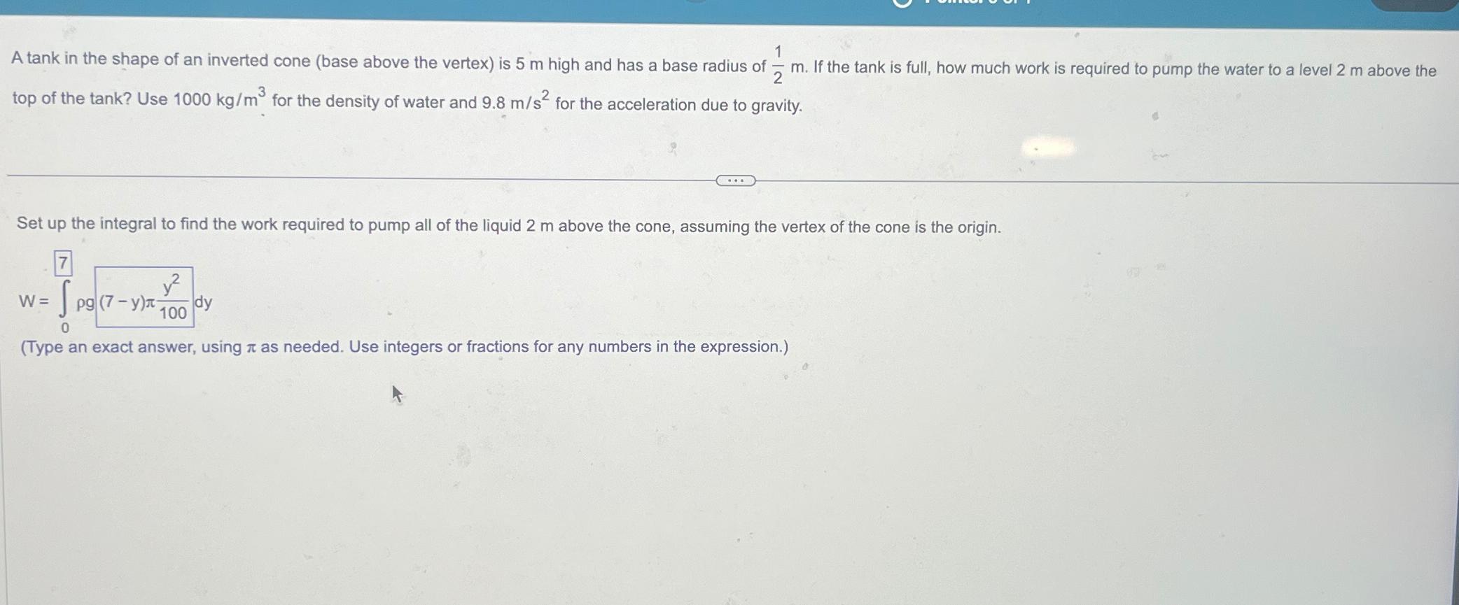 Solved A tank in the shape of an inverted cone (base above | Chegg.com