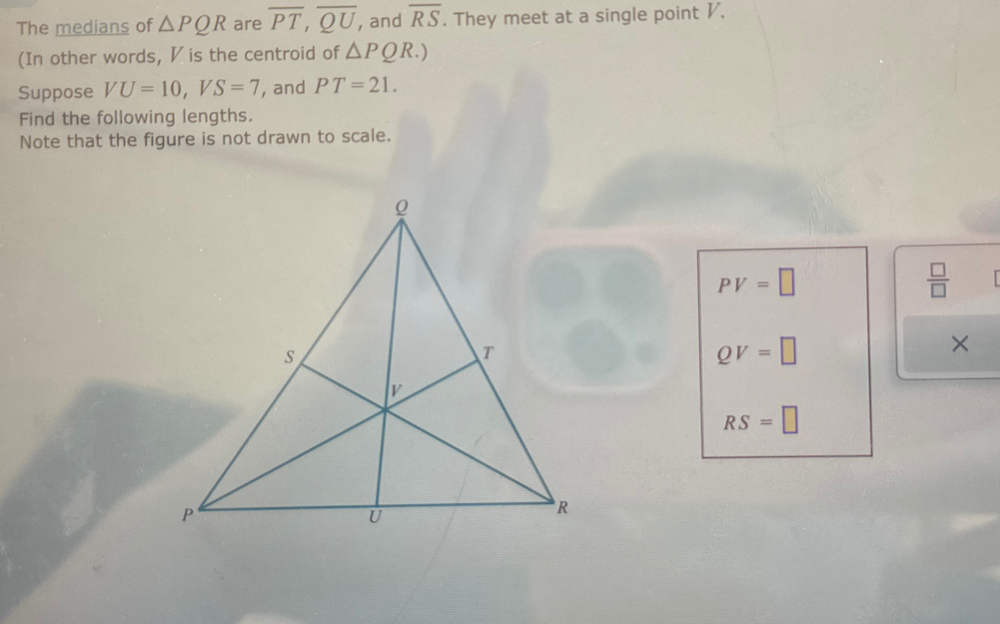 Solved The medians of ????PQR ﻿are ?bar (PT),bar (QU), ﻿and | Chegg.com