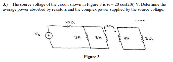 Solved 3.) ﻿The source voltage of the circuit shown in | Chegg.com