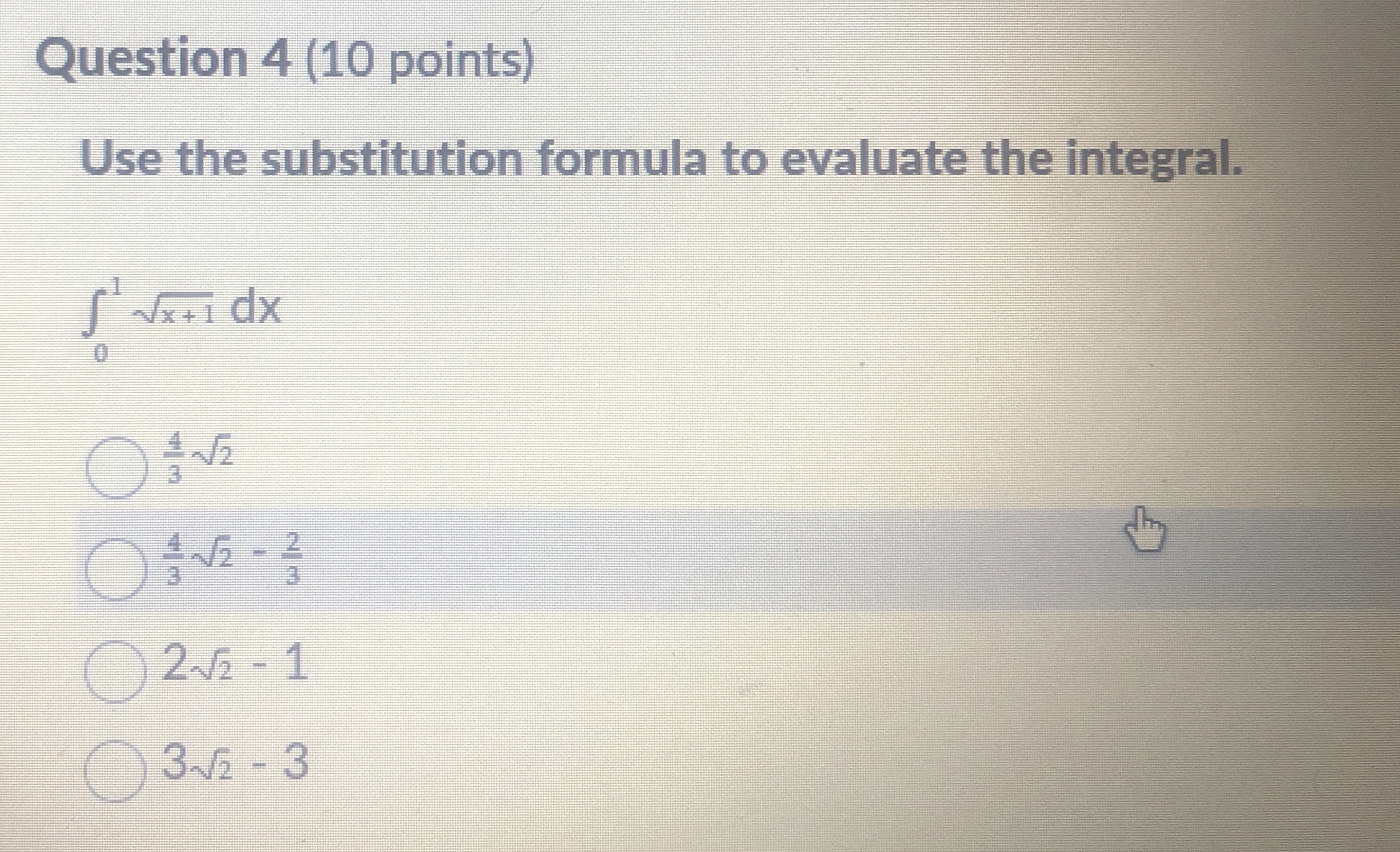 Solved Question 4 (10 ﻿points)Use the substitution formula | Chegg.com