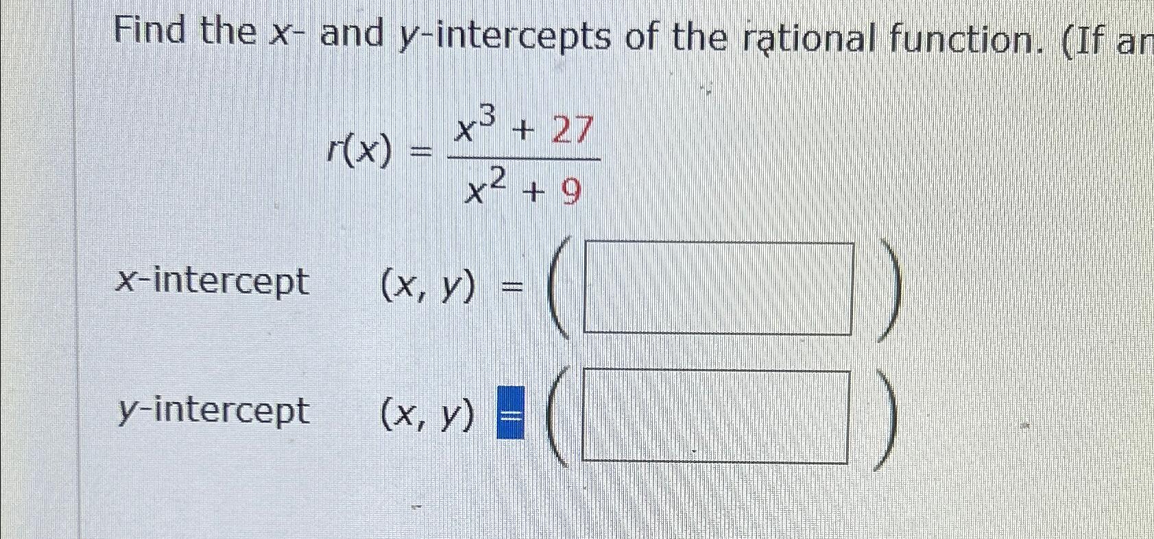 Solved Find the x - ﻿and y-intercepts of the rational | Chegg.com
