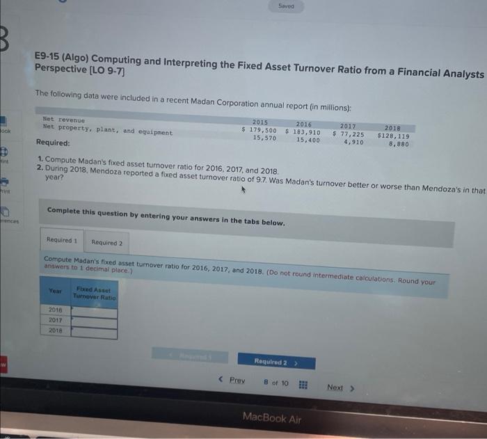 Solved E9-15 (Algo) Computing and Interpreting the Fixed | Chegg.com