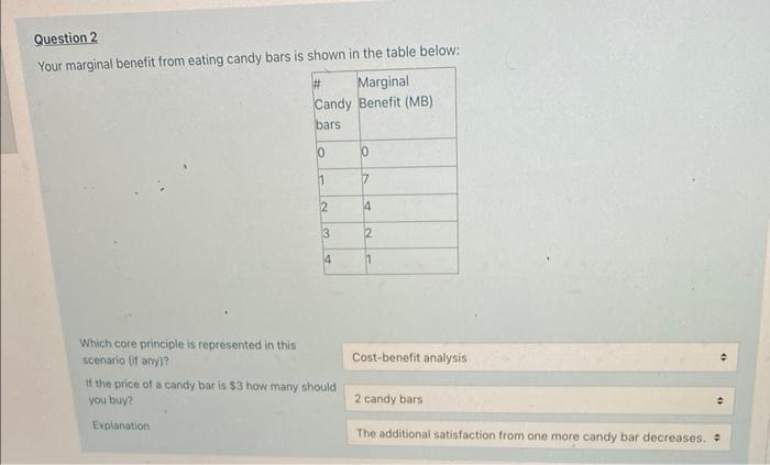 Solved Question 2 Your marginal benefit from eating candy | Chegg.com