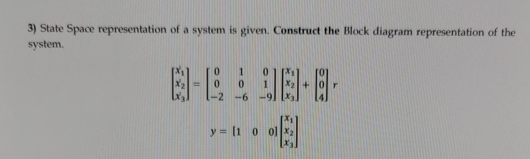 Solved 3) State Space representation of a system is given. | Chegg.com