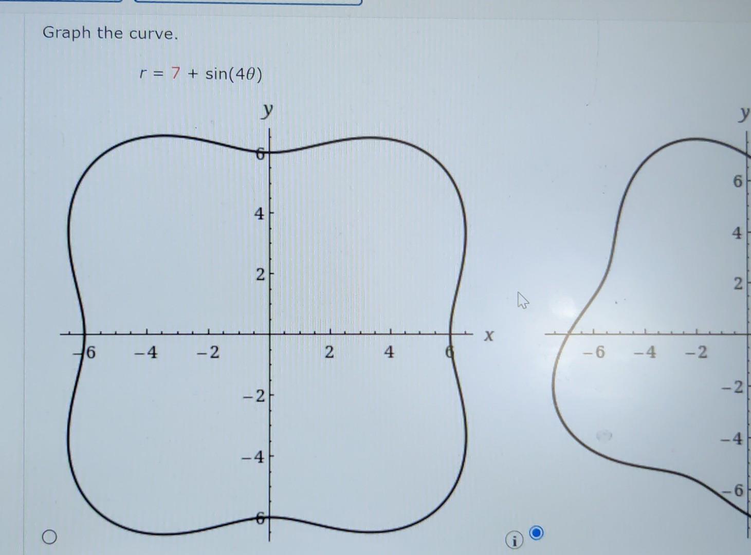Solved Graph the curve. r=7+sin(4θ)Find the area that it | Chegg.com