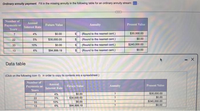 Solved Ordinary annuity payment. Fill in the missing annuity | Chegg.com