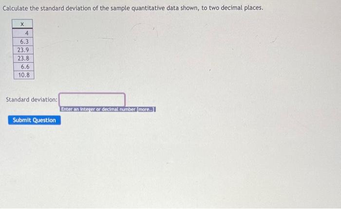 Solved Calculate the standard deviation of the sample | Chegg.com