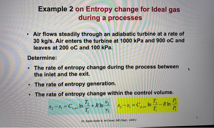 Solved Example 2 on Entropy change for Ideal gas during a | Chegg.com