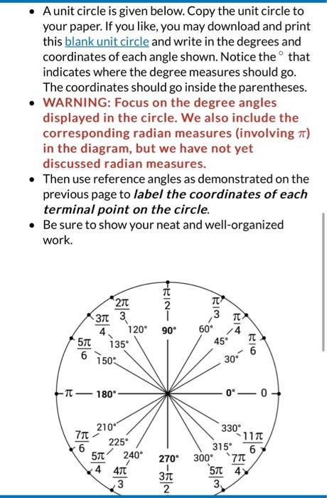 - A unit circle is given below. Copy the unit circle | Chegg.com