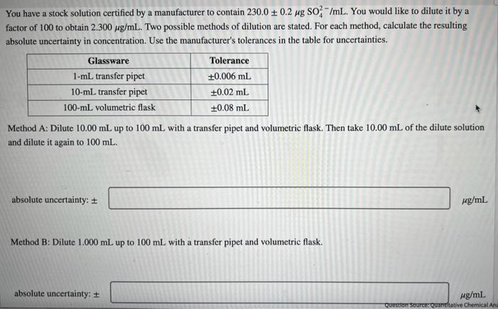 Solved You have a stock solution certified by a manufacturer | Chegg.com