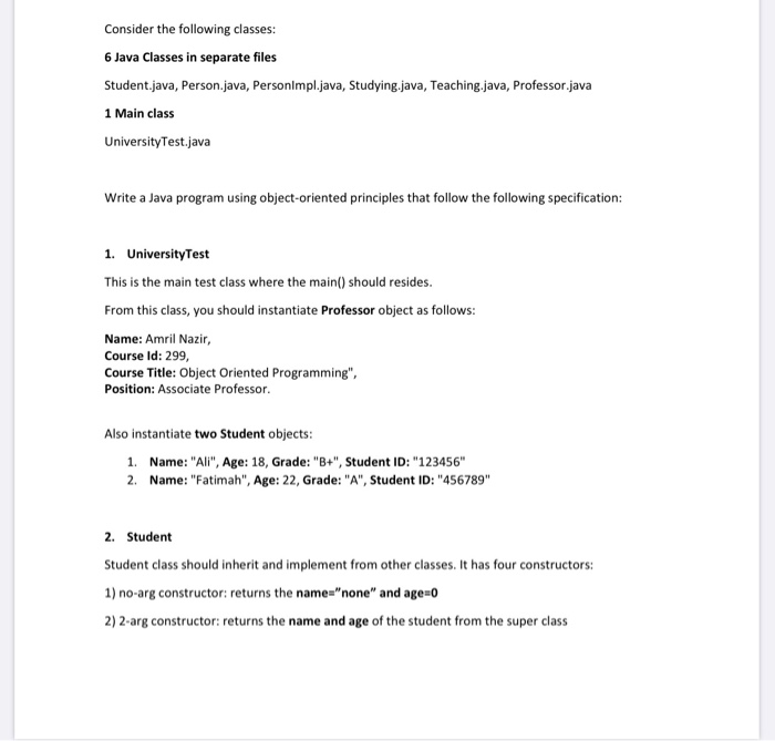 Solved Consider the following classes: 6 Java Classes in | Chegg.com