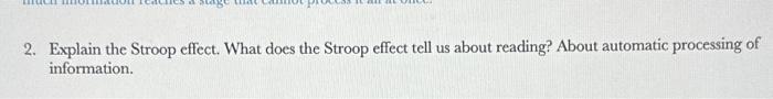 Solved 2. Explain the Stroop effect. What does the Stroop | Chegg.com