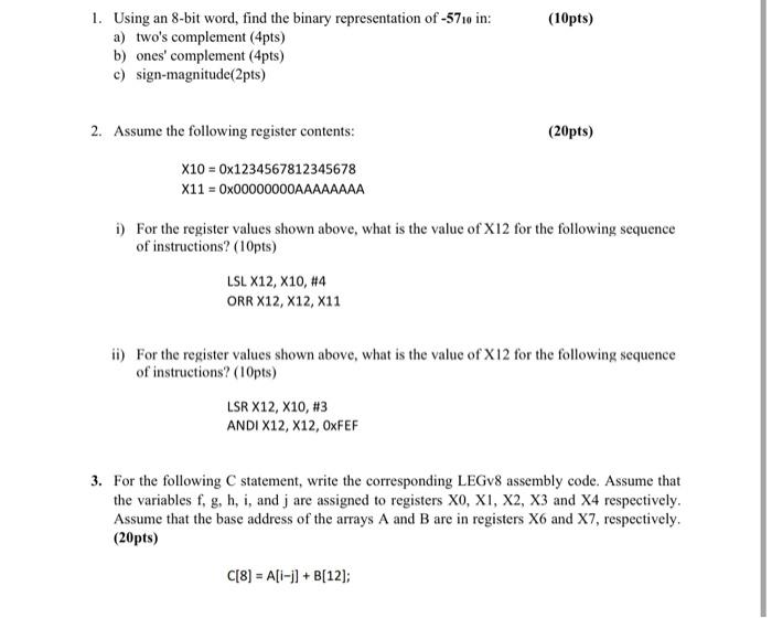 Solved (10pts) 1. Using an 8-bit word, find the binary | Chegg.com