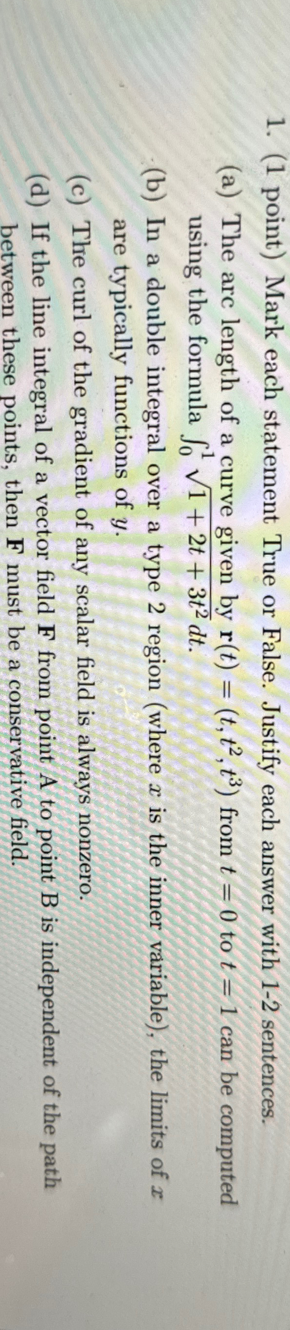 Solved (1 ﻿point) ﻿Mark each statement True or False. | Chegg.com