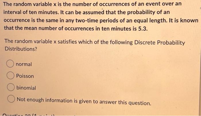Solved The random variable x is the number of occurrences of | Chegg.com